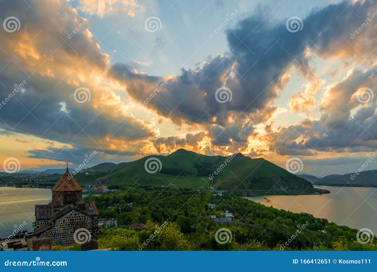 Dramatic Beautiful Sky at Sunset Over Sevan, View of Sevanavank Monastery Stock Image - Image of ...