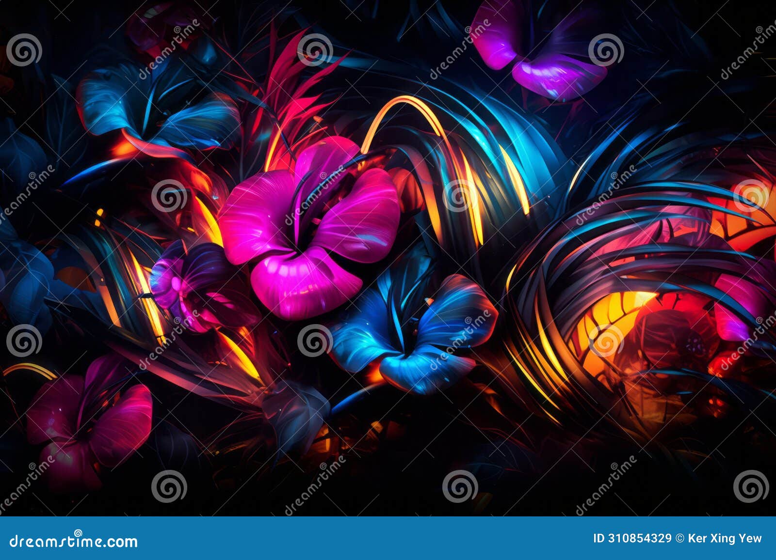 A Dramatic Black Background with Vibrant Neon Lights Stock Illustration ...