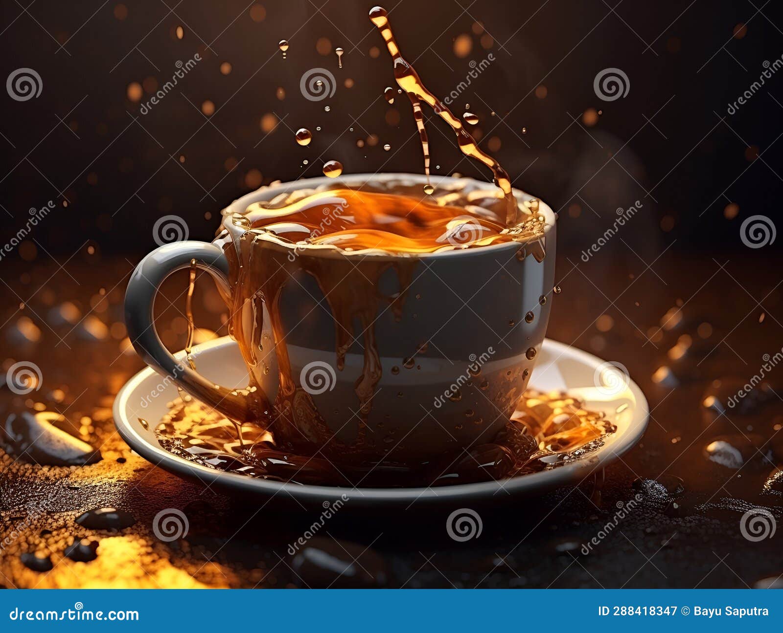 Dramatic Black Coffee Splash Cup Glass on the Table Coffee Bean ...