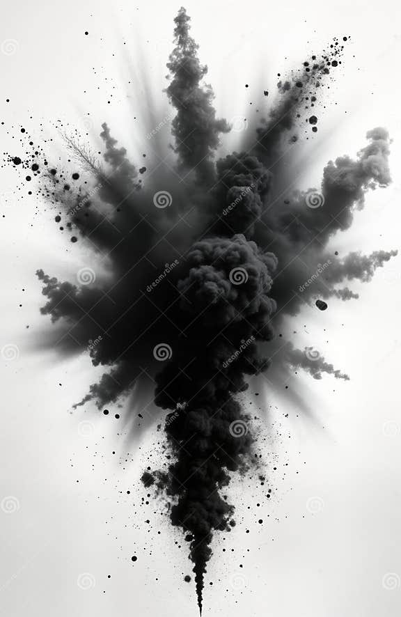 Dramatic Black Powder Explosion Bursts Outward Against White Background ...