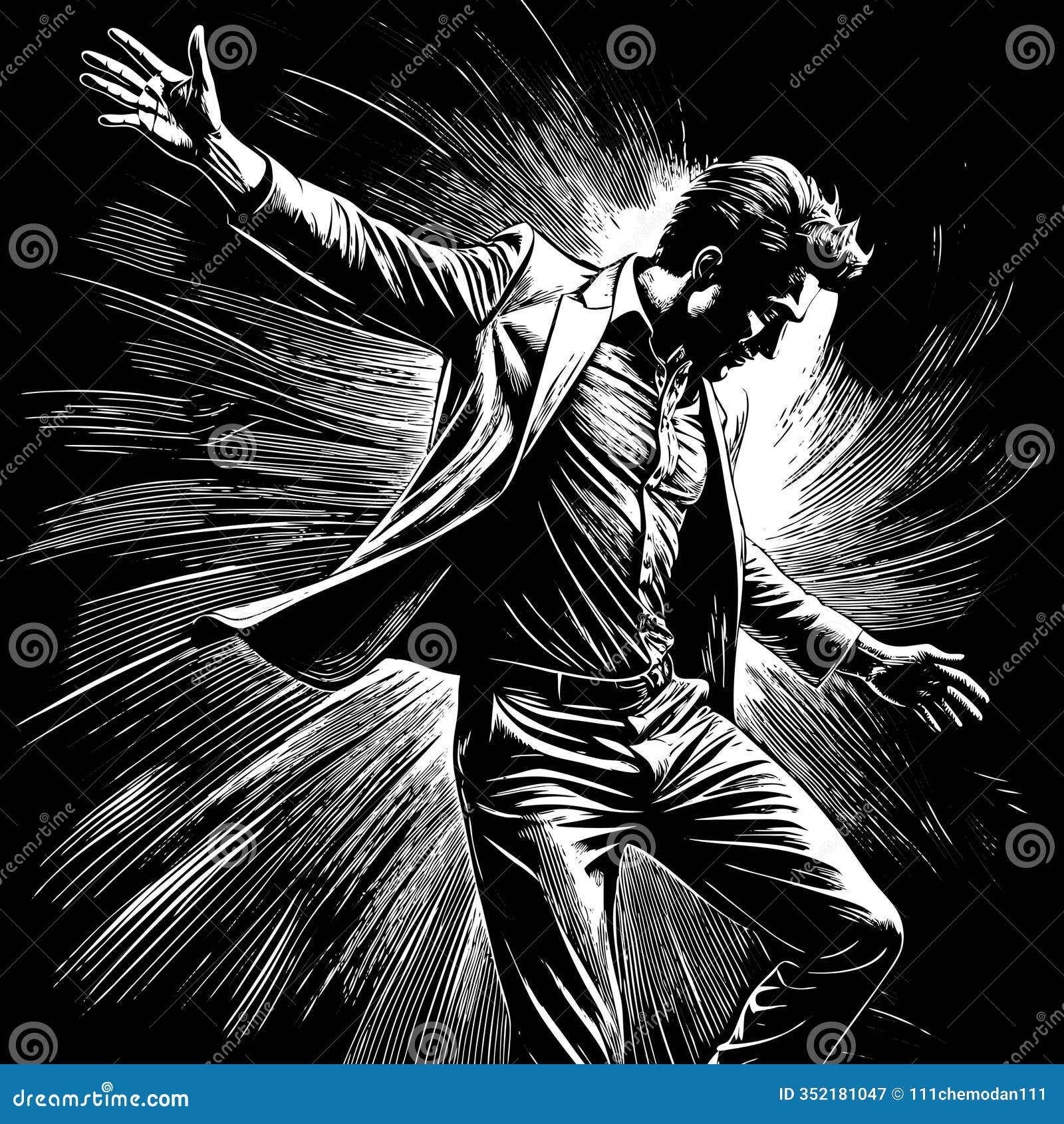 Dramatic Black and White Illustration of a Man in Suit Dancing ...