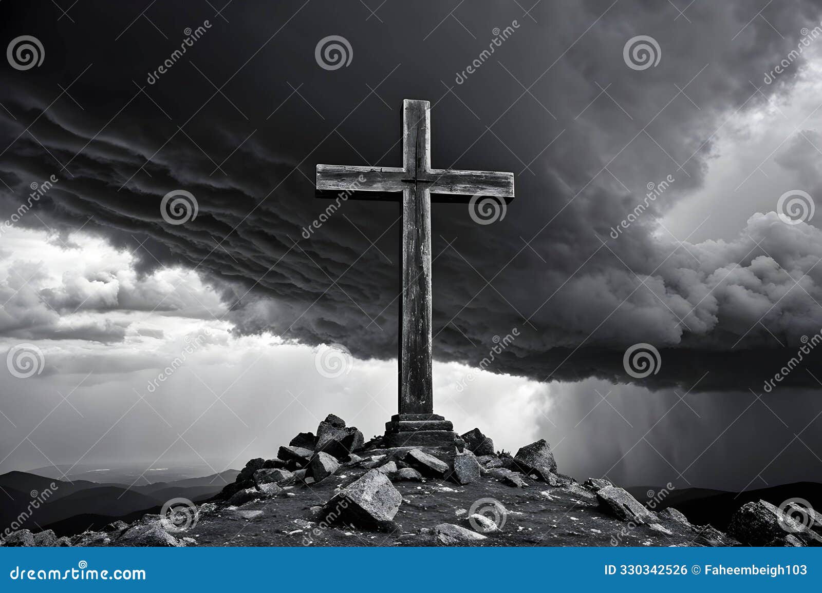 Dramatic Black and White Image of a Cross with Storm Clouds. Stock ...