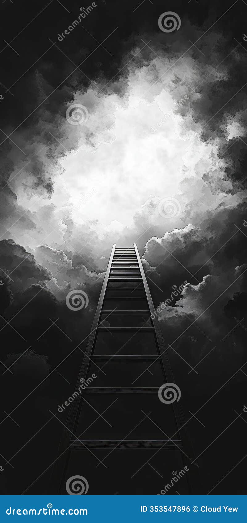 Dramatic Black and White Image of a Ladder Ascending into a Cloudy Sky ...