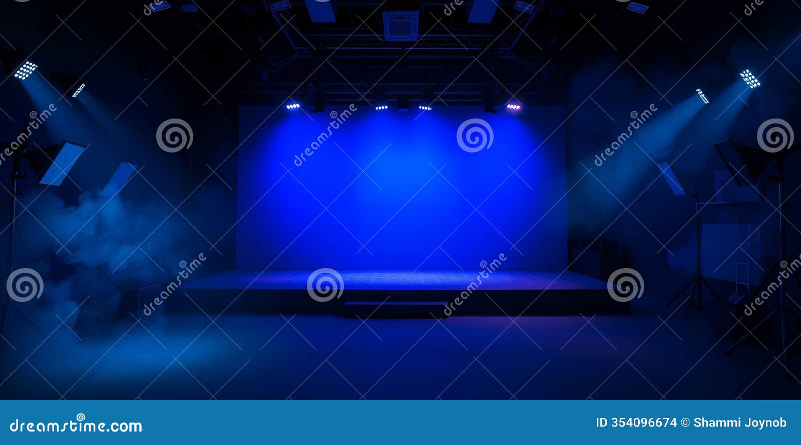 Dramatic Blue Lit Empty Stage Performance Venue Studio Backdrop ...