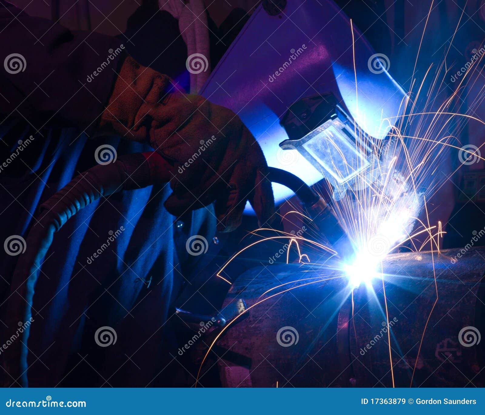 Dramatic Blue-lit MIG Welding Close Stock Image - Image of engineering ...