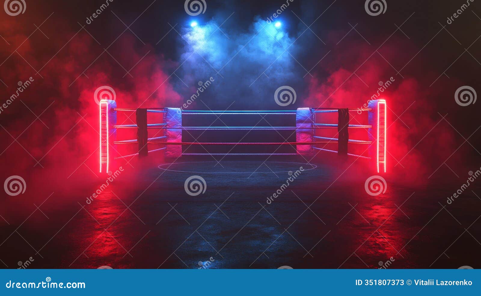 Dramatic Boxing Ring with Red and Blue Lighting for Sports Event ...