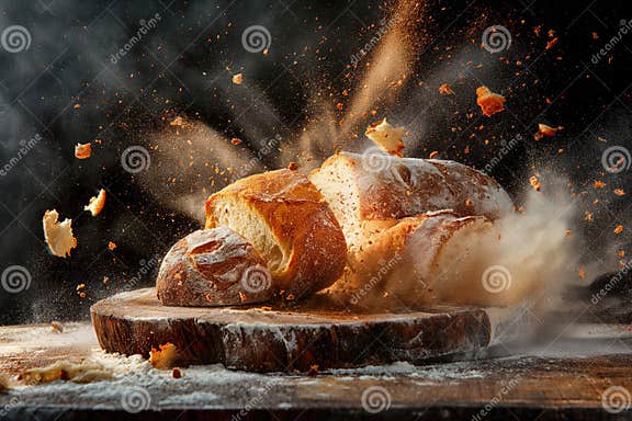 Exploding Bread on Dark Background Food Photography Stock Illustration ...