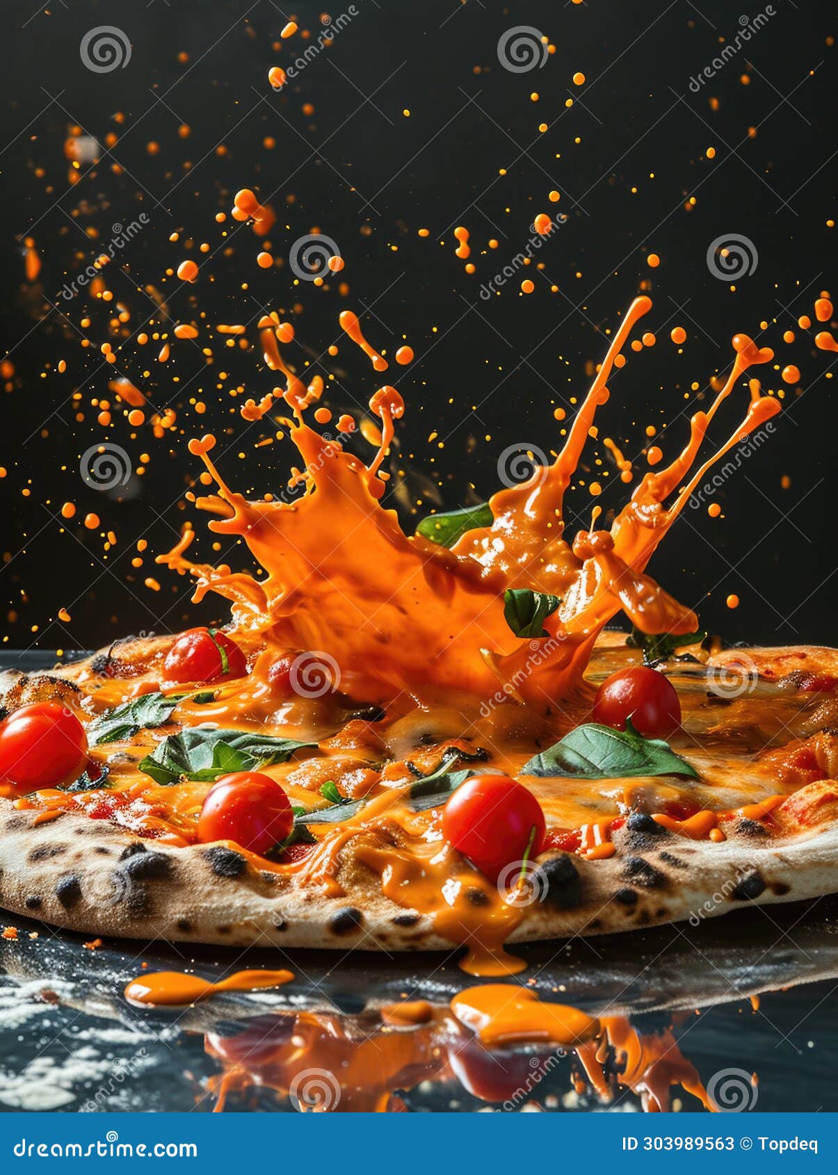 Dramatic Capture of Cheese Pizza Slice with Toppings Flying Mid Air ...