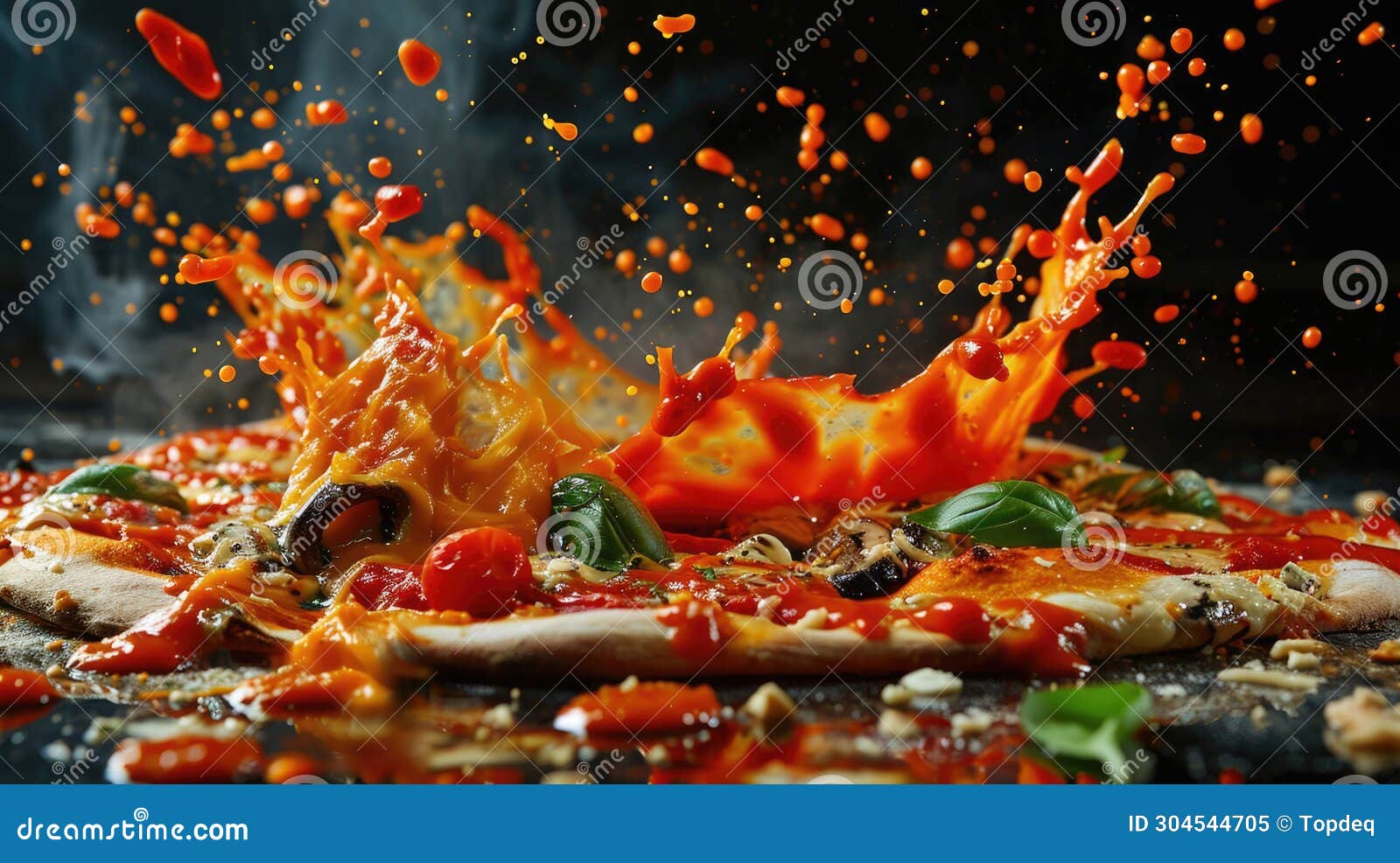 Dramatic Capture of Cheese Pizza Slice with Toppings Flying Mid Air ...