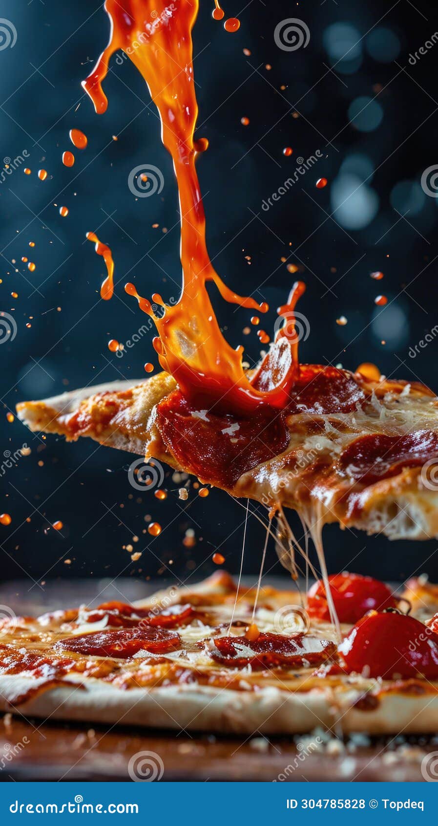 Dramatic Capture of Cheese Pizza Slice with Toppings Flying Mid Air ...