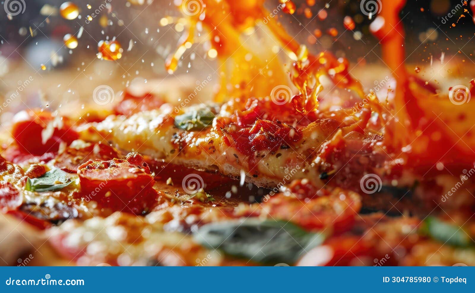 Dramatic Capture of Cheese Pizza Slice with Toppings Flying Mid Air ...