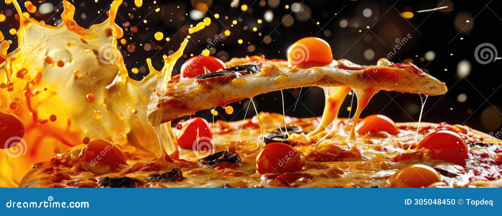 Dramatic Capture of Cheese Pizza Slice with Toppings Flying Mid Air ...