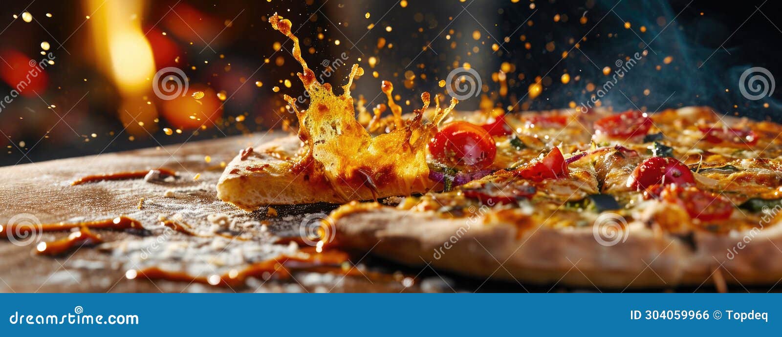 Dramatic Capture of Cheese Pizza Slice with Toppings Flying Mid Air ...