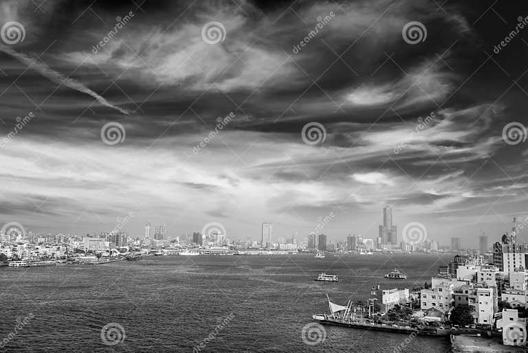Dramatic Cityscape of Harbor Stock Photo - Image of architecture ...