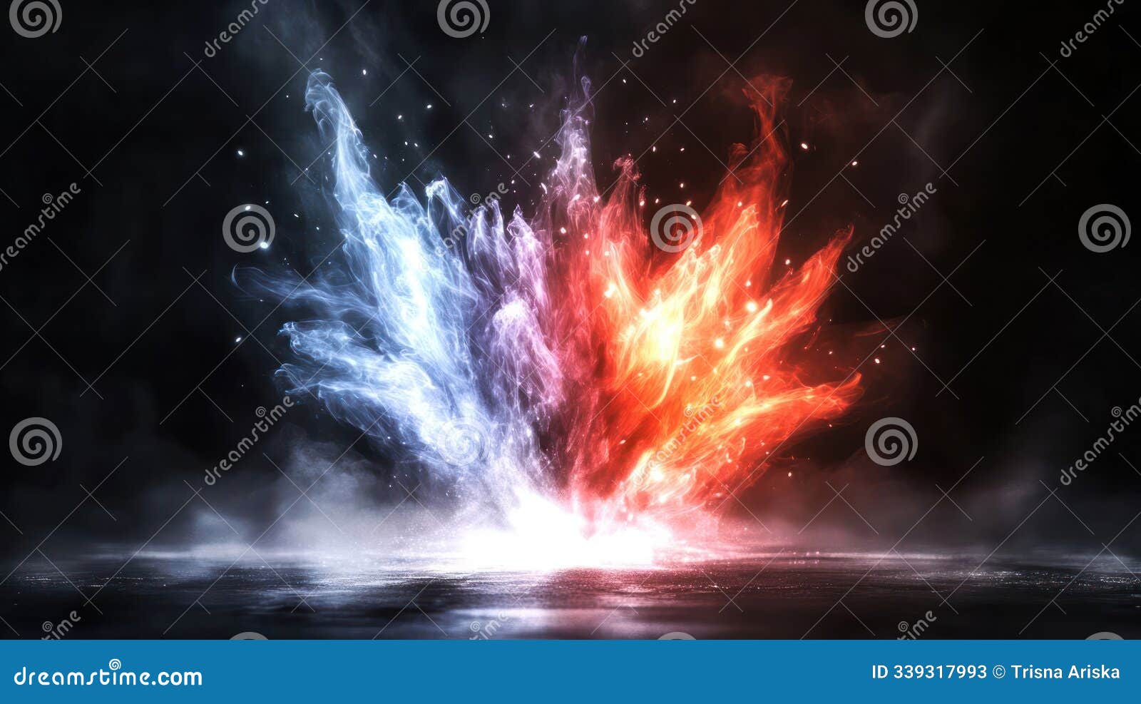 A Dramatic Clash of Blue and Red Elements, Symbolizing Opposing Forces ...