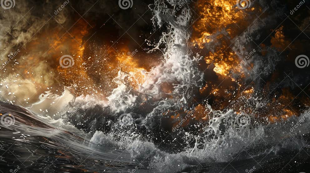 Dramatic Clash of Fire and Water Stock Photo - Image of powerful ...