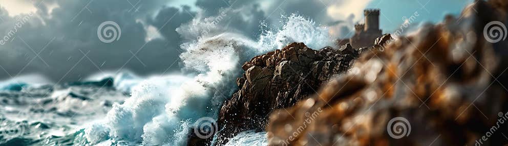 Dramatic Cliffside Castle Overlooking Stormy Sea Stock Illustration ...