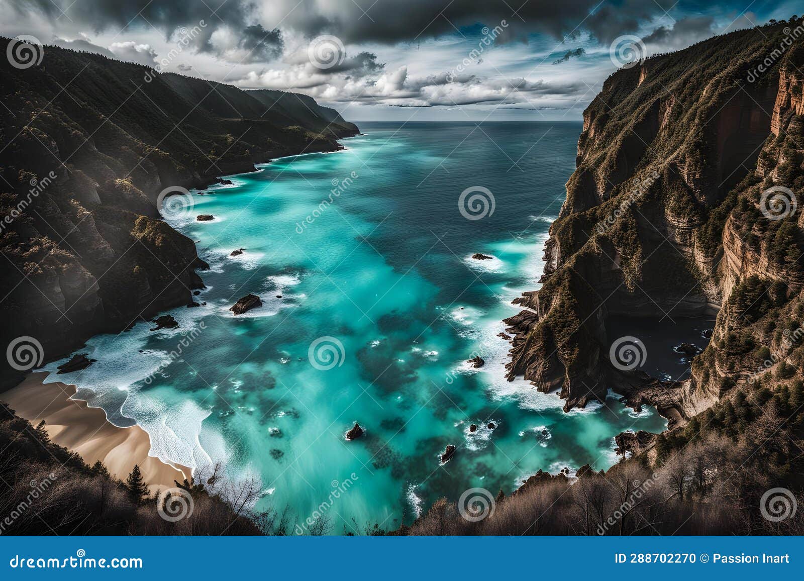 Dramatic Cliffside View of Turquoise Ocean Stock Illustration ...