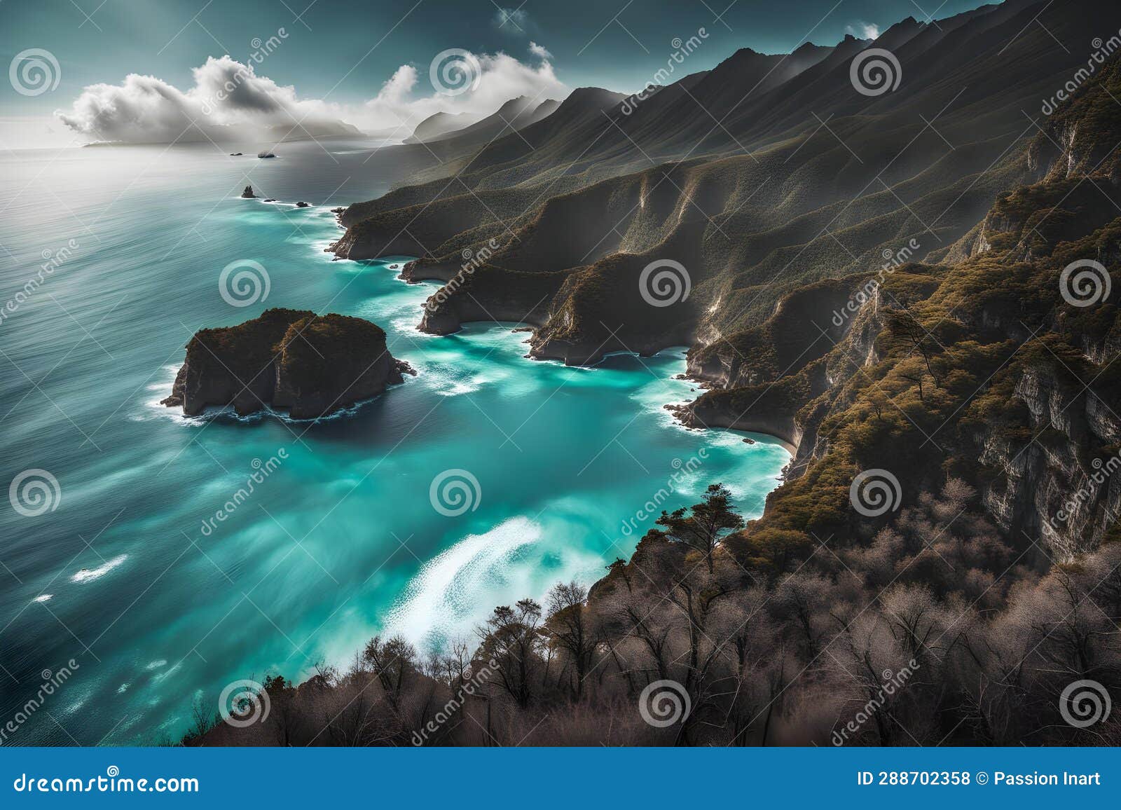 Dramatic Cliffside View of Turquoise Ocean Stock Illustration ...