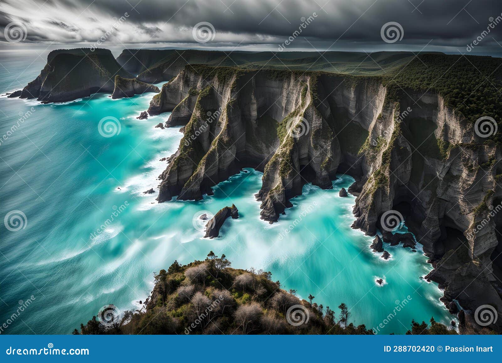 Dramatic Cliffside View of Turquoise Ocean Stock Illustration ...