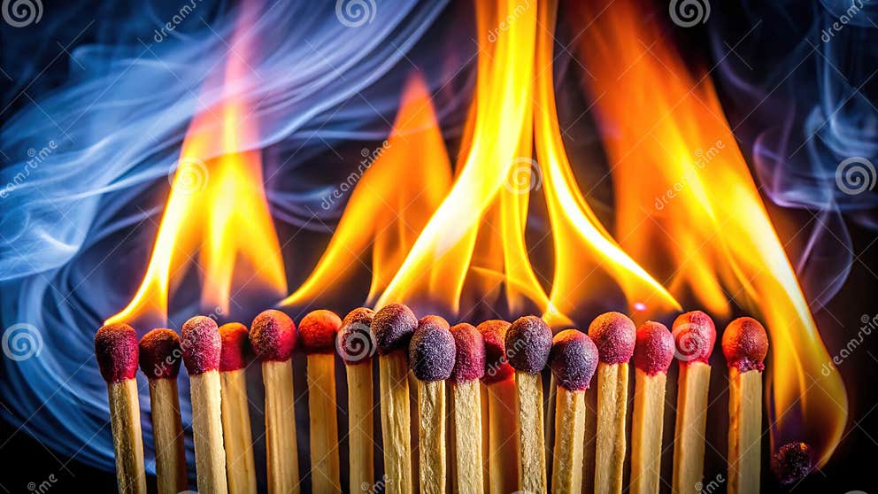 Dramatic CloseUp of Burning Matches on a Black Background a Study in ...