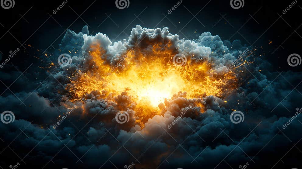 Dramatic Cloud Explosion with Bright Orange Sparks Against Dark ...