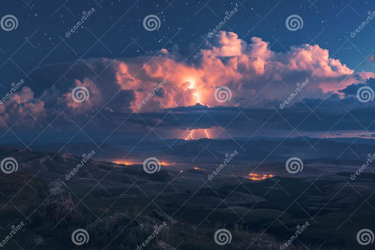 A Dramatic Cloud Filled with Lightning is Seen in the Sky, Illuminating ...