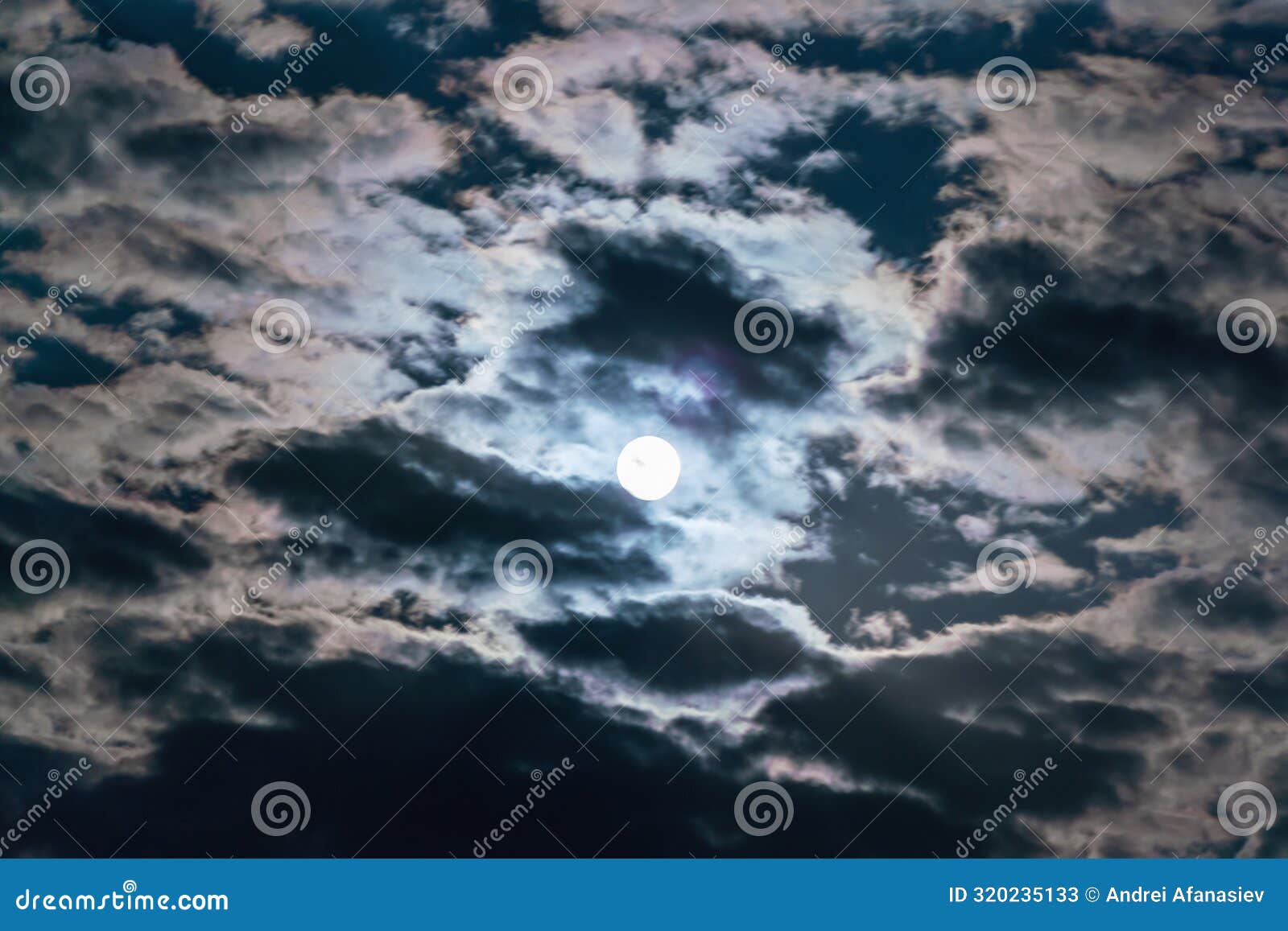 Dramatic Clouds in the Moonlight. Full Moon in the Night Sky Stock ...