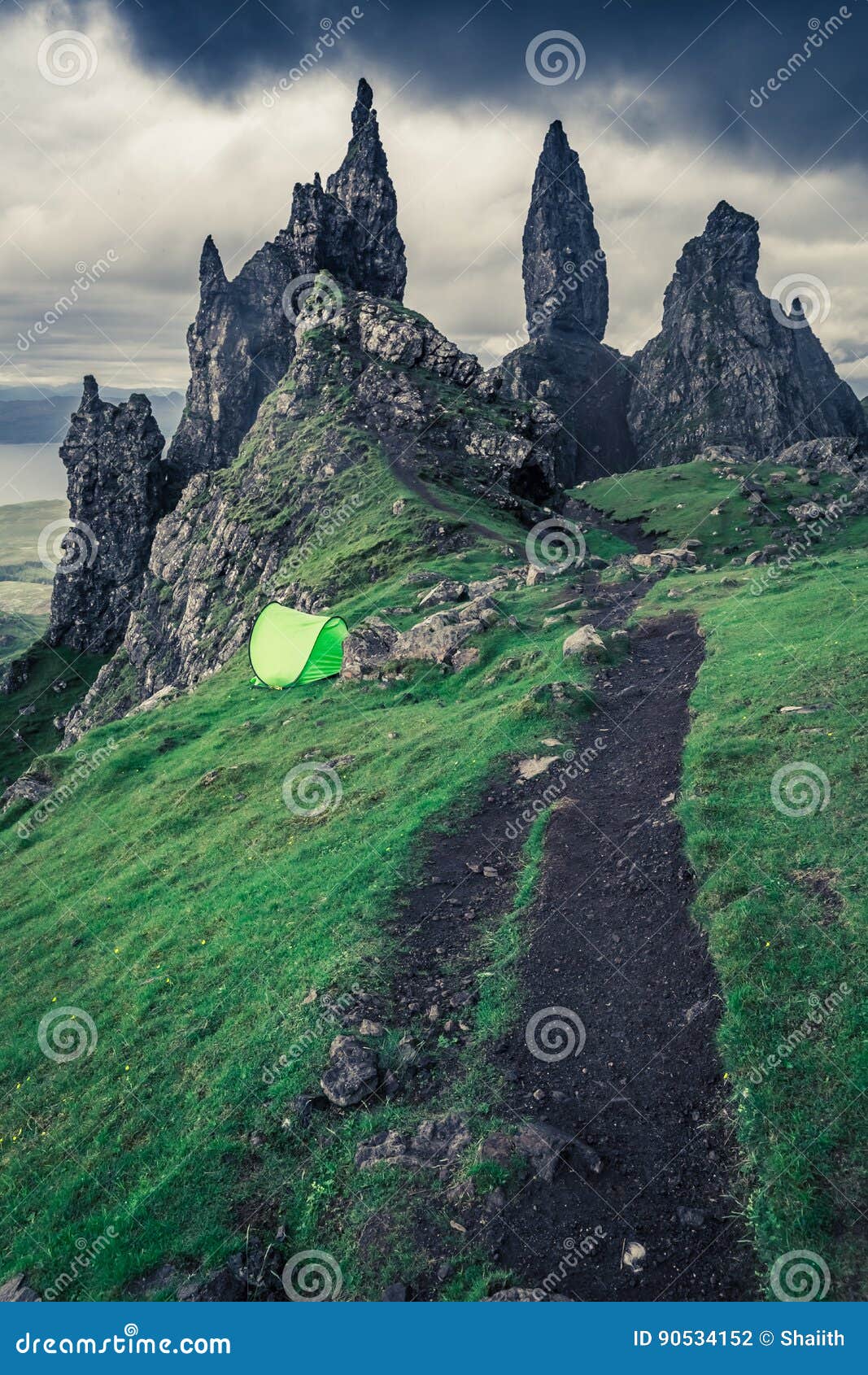 Dramatic Clouds Over Tent in Old Man of Storr Stock Photo - Image of ...