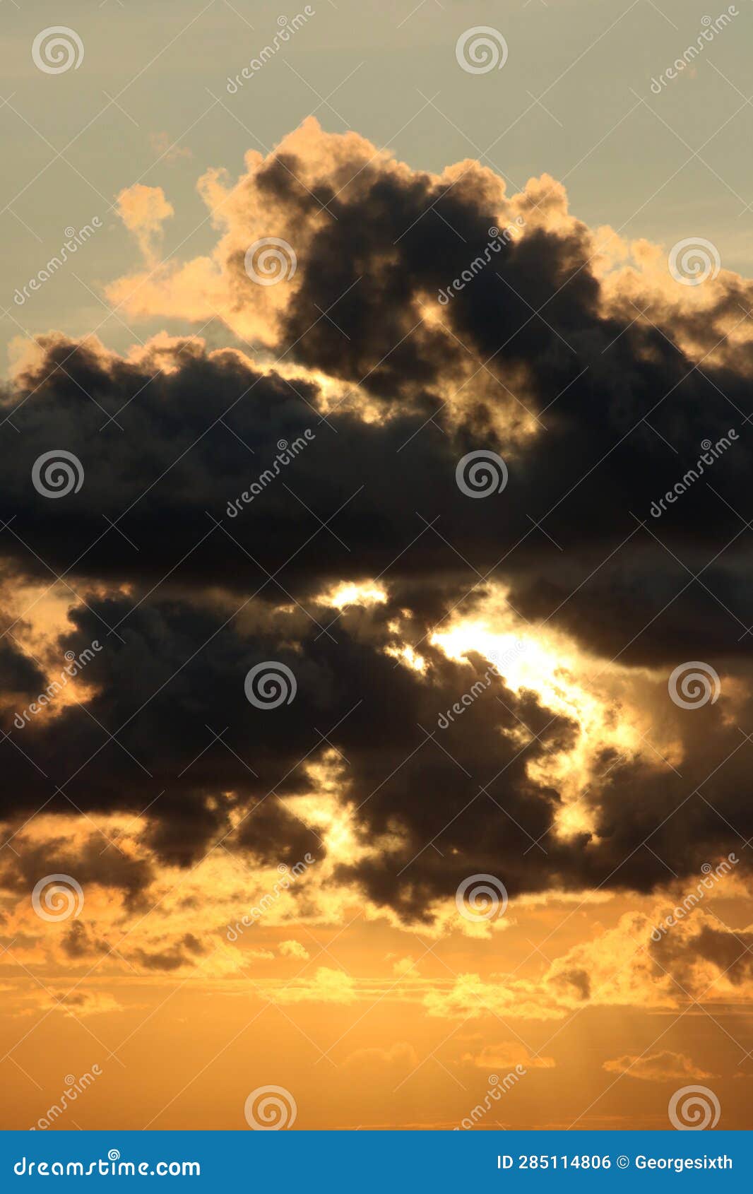 Dramatic Clouds with Sun Behind at Sunset Stock Photo - Image of nature ...