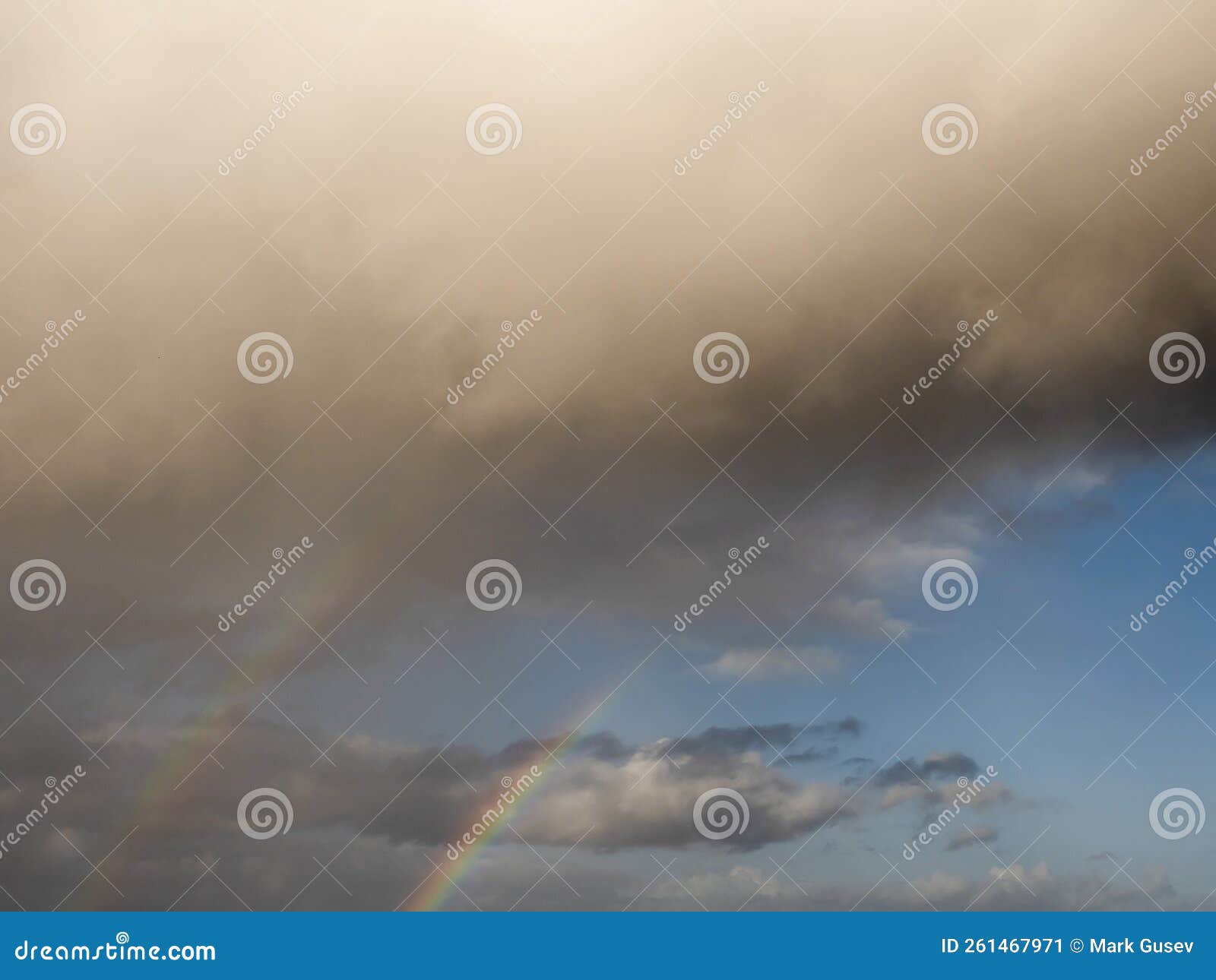 Dramatic Cloudy Sky with Rainbow Symbol of Luck. Nature Phenomenon ...