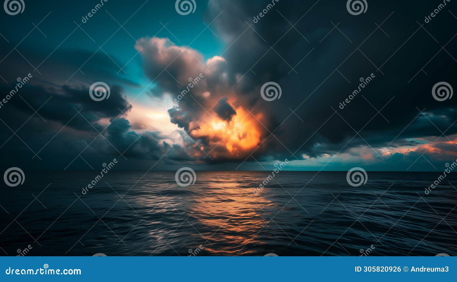 Dramatic Cloudy Sunset Over the Stormy Sea with Big Thunderclouds ...