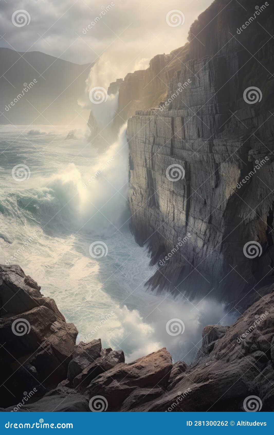 Dramatic Coastal Cliff with Crashing Ocean Waves Stock Photo - Image of ...