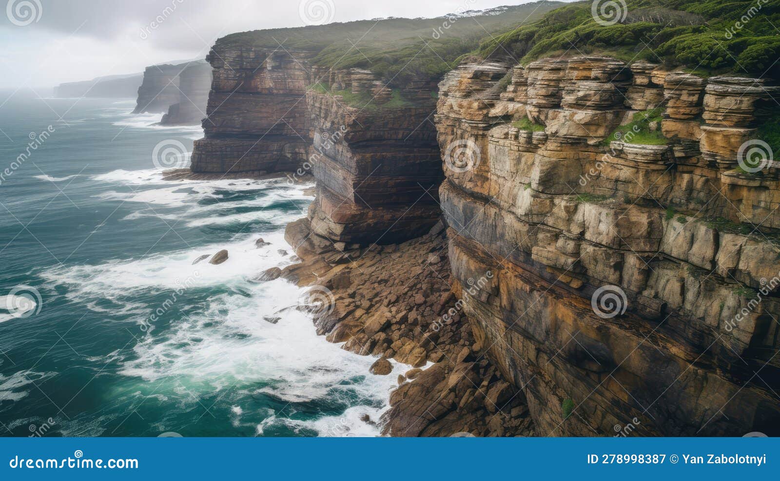 Dramatic Coastal Cliffs Plunging into the Wild Ocean. Generative AI ...