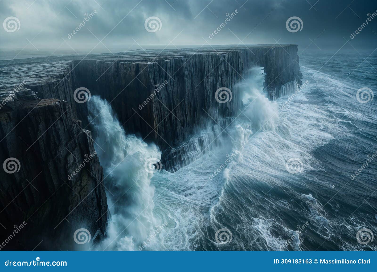 Dramatic Coastal Landscape with Powerful Waves Hitting Towering Cliffs ...
