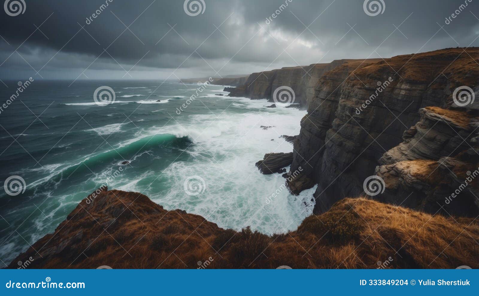 Dramatic Coastal Seascape with Crashing Waves and Rugged Cliffs in ...