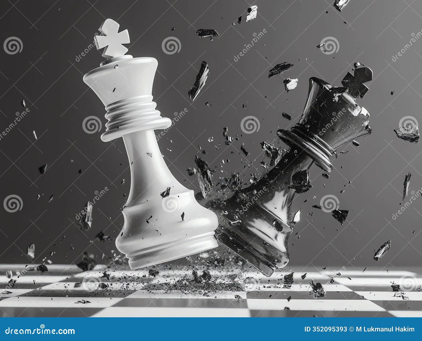 Dramatic Collision of Black and White Chess Kings with Explosive Debris ...