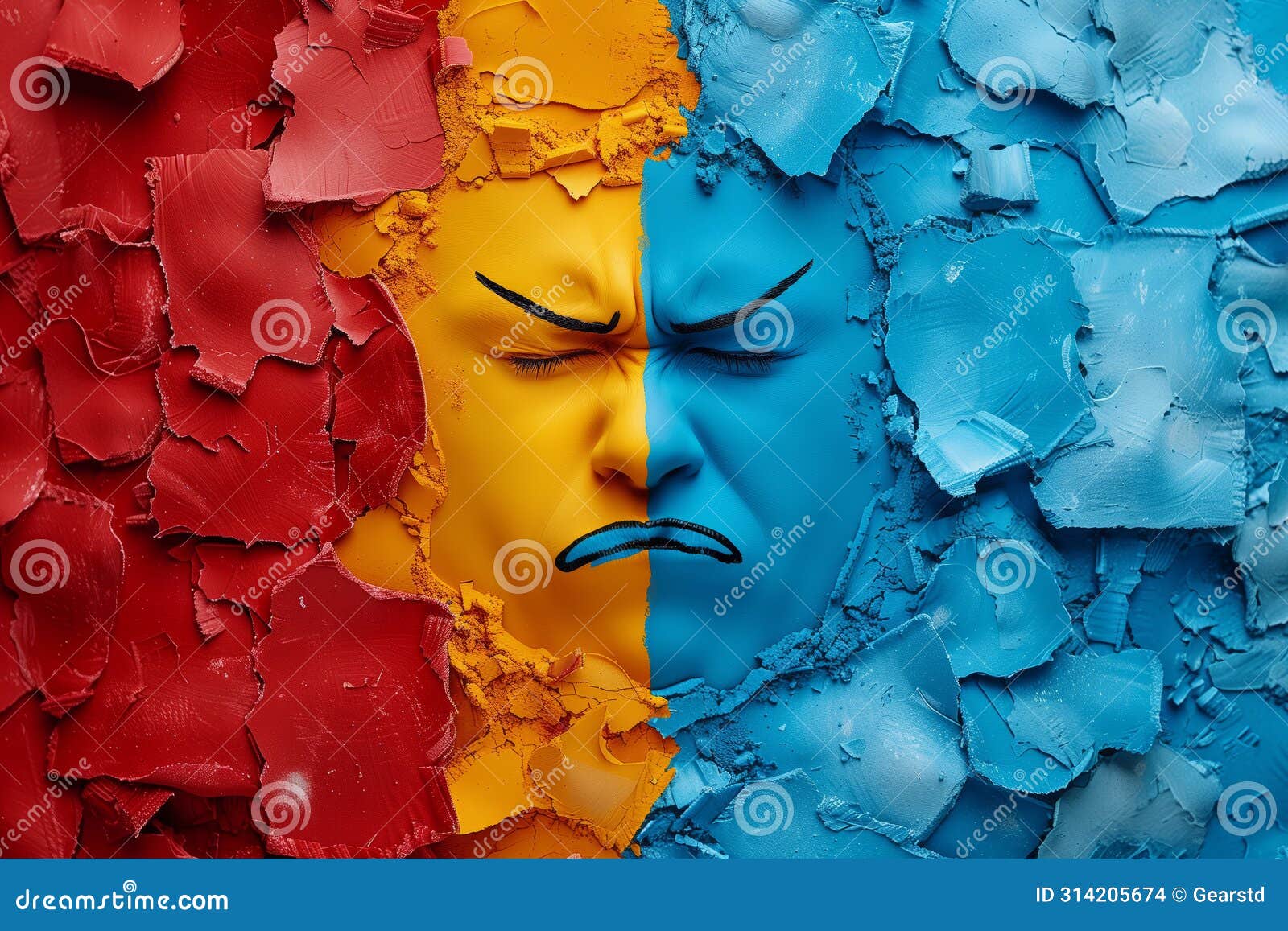 Dramatic Colorful Faces on Textured Wall Stock Photo - Image of ...