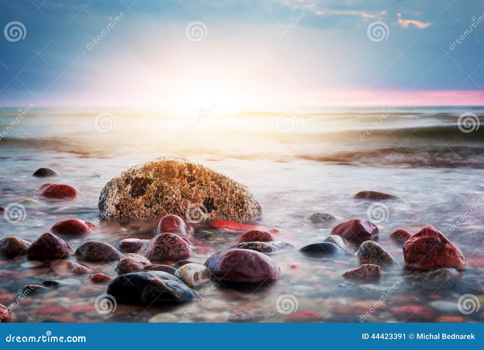 Dramatic Colorful Sunset on a Rocky Beach. Baltic Sea Stock Image ...