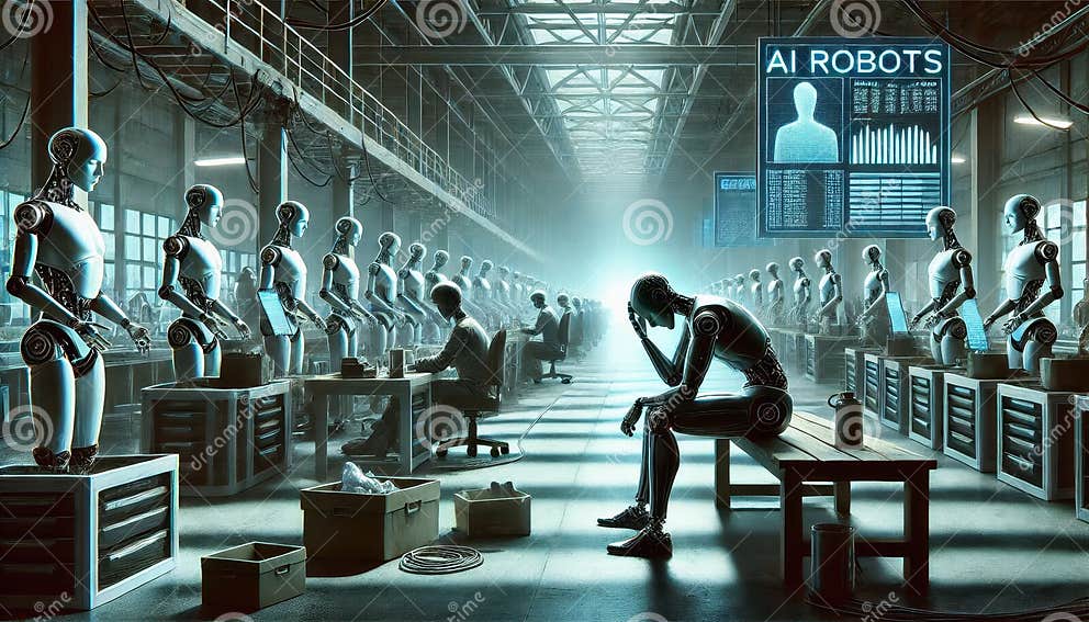 A Dramatic Conceptual Illustration of AI Robots Replacing Humans in the ...