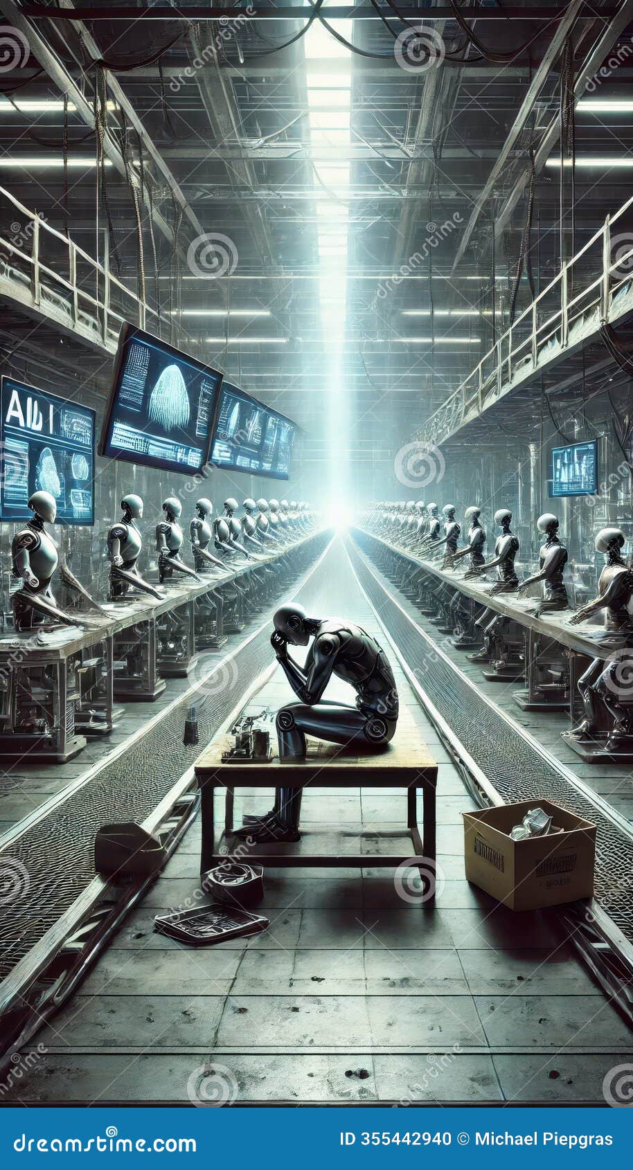 A Dramatic Conceptual Illustration of AI Robots Replacing Humans in the ...