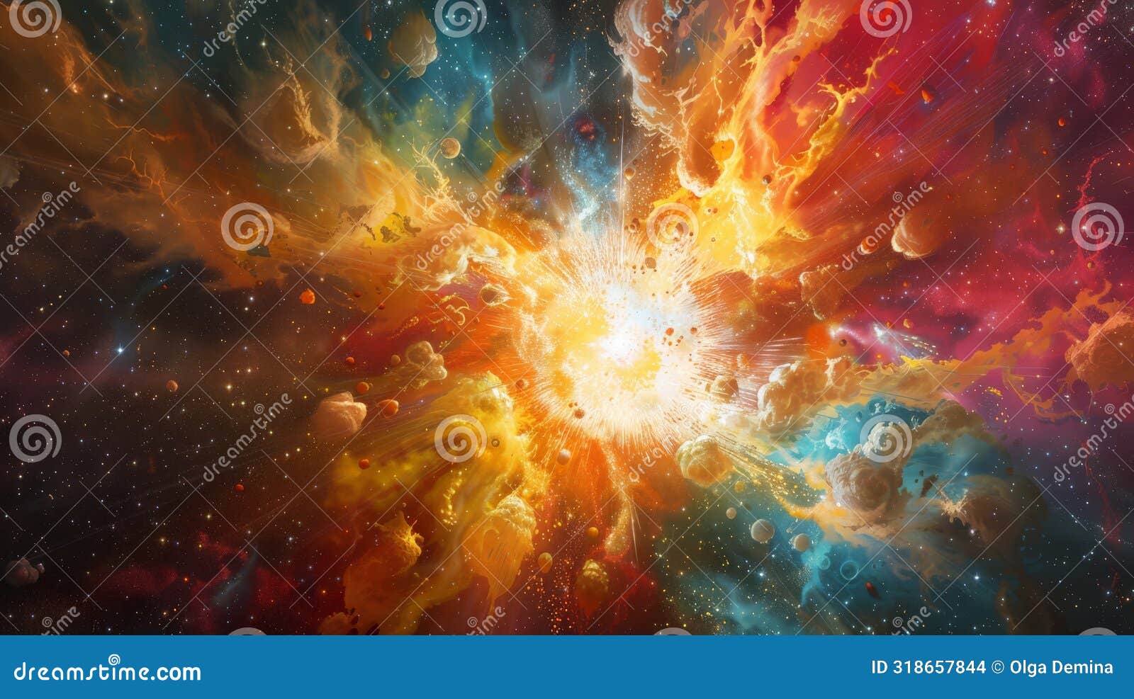 Dramatic Cosmic Explosion with Deep Blue and Fiery Orange Colors, Ideal ...