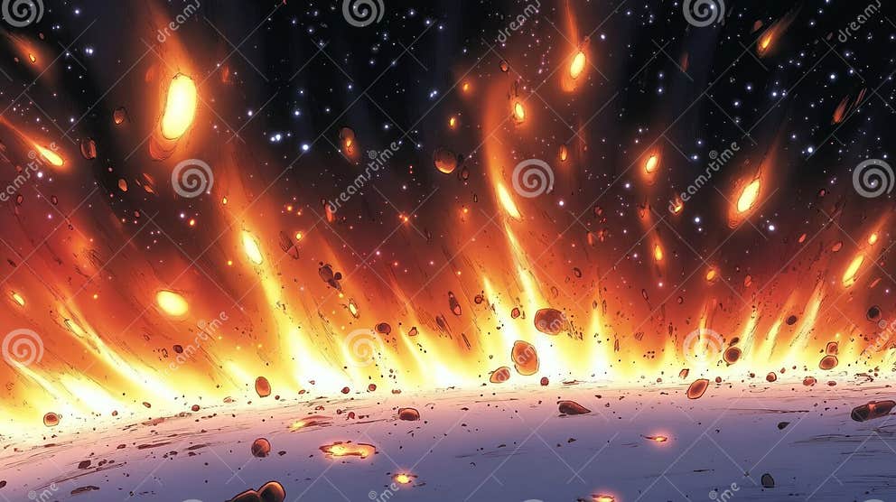 A Dramatic Cosmic Explosion with Fiery Debris Scattering in Space Stock ...