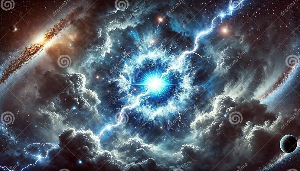Dramatic Cosmic Storm with Glowing Clouds and Electric Blue Vortex - AI ...