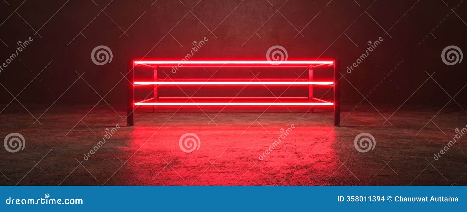 Red Neon Boxing Ring 3D Render Dark Studio Background Stock ...