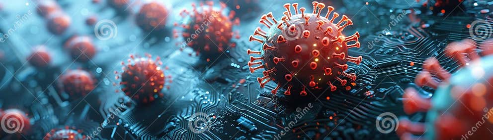 Dramatic 3D Visualization of a Computer Virus Attack Stock Illustration ...