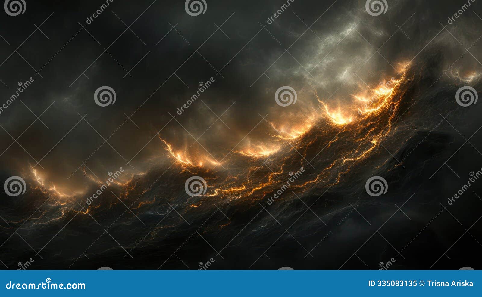 A Dramatic Depiction of Dark, Swirling Clouds Illuminated by Fiery ...