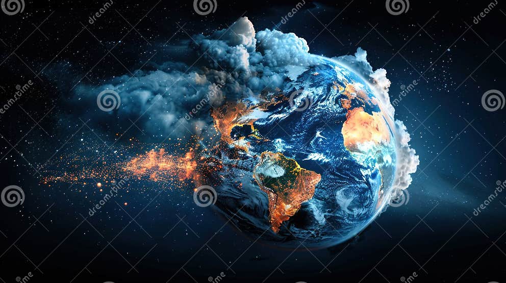 Dramatic Depiction of Earth with Explosive Elements. Generative Ai ...
