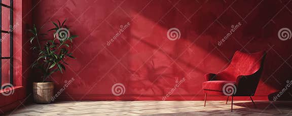 A Dramatic Depiction of an Empty Wall in Deep Ruby Red, with a Matte ...