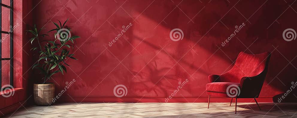A Dramatic Depiction of an Empty Wall in Deep Ruby Red, with a Matte ...